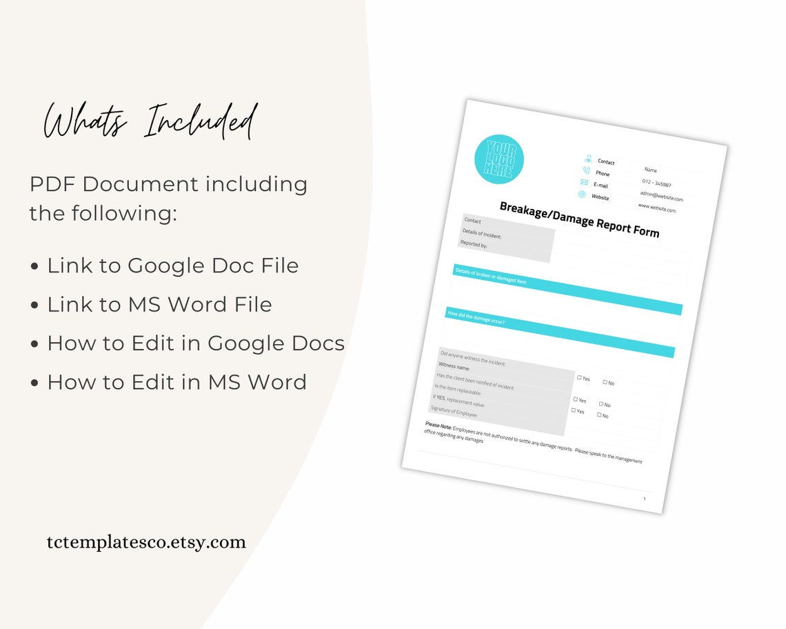 Cleaning Business Breakage Report Template | Property Damage | Editable ...