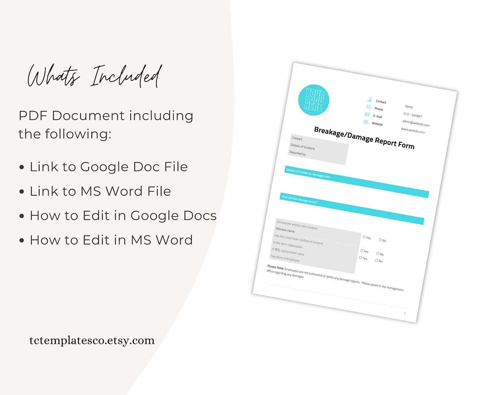 Cleaning Business Breakage Report Template | Property Damage | Editable ...
