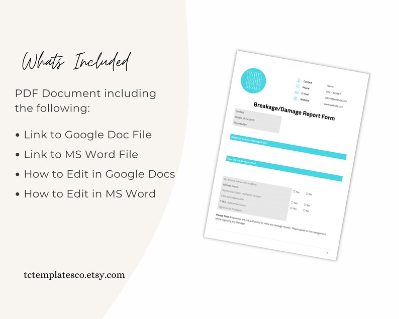 Cleaning Business Breakage Report Template | Property Damage | Editable ...
