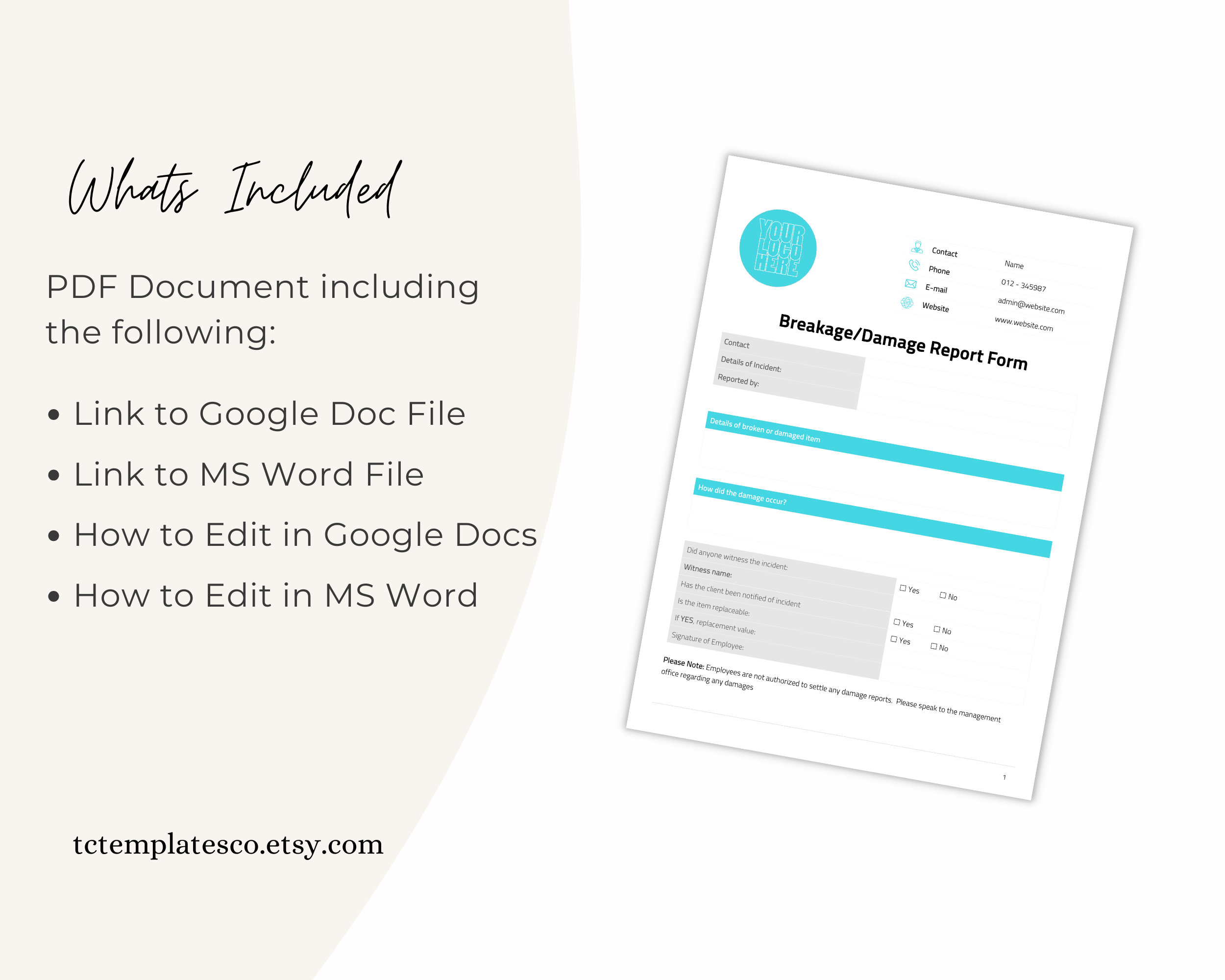 Cleaning Business Breakage Report Template | Property Damage | Editable ...