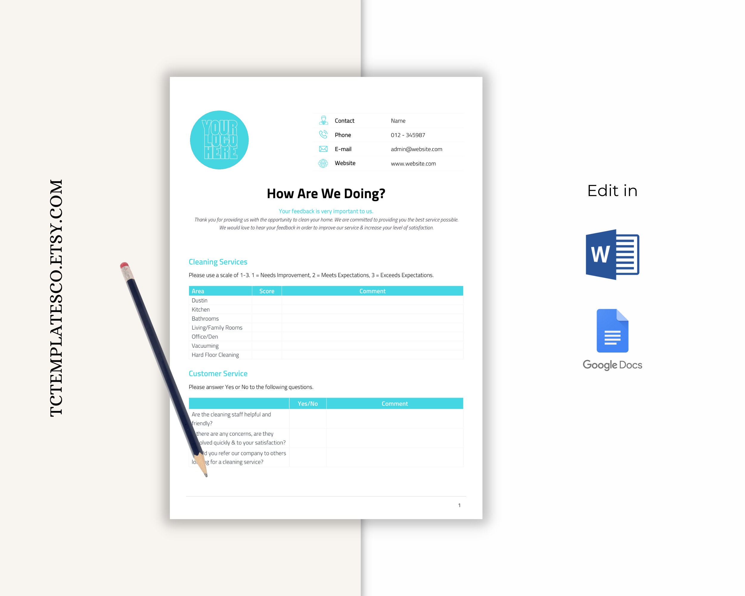 Cleaning Business Feedback Form Template Editable Google Docs & MS Word ...