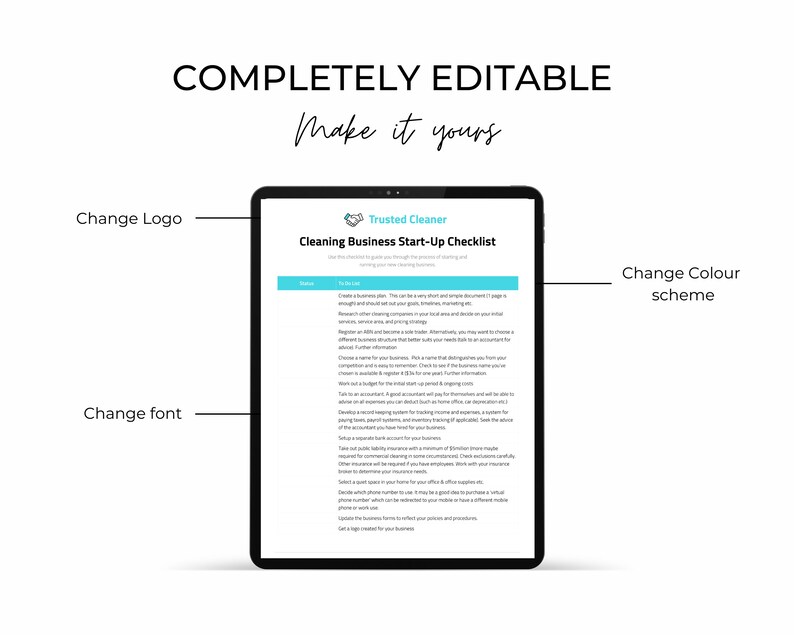 Cleaning Business Startup Checklist Form Editable Google Docs & MS Word ...