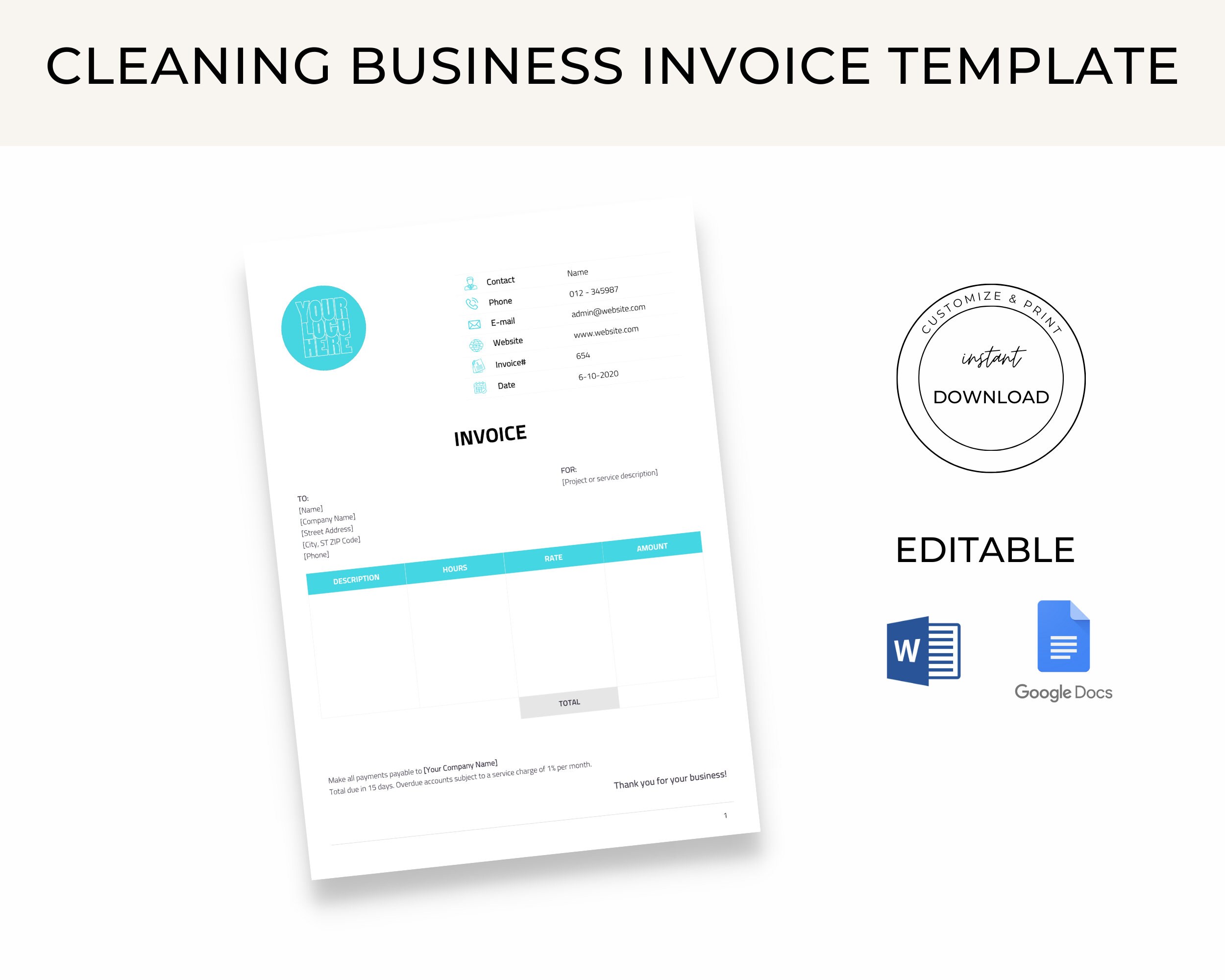 Cleaning Business Invoice Template Form - Editable Google Docs & MS ...
