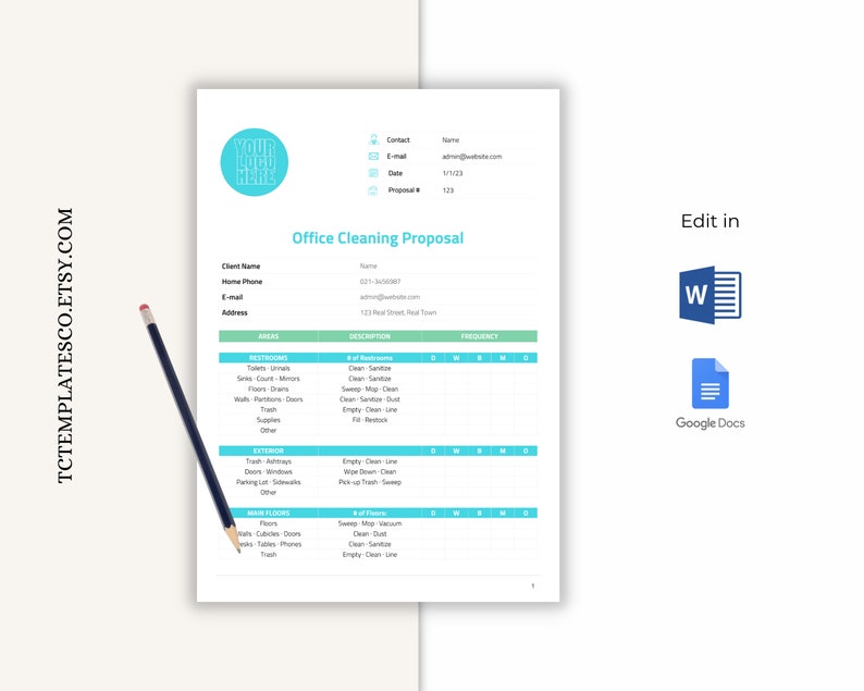 Office Cleaning Proposal, Commercial Cleaning - Editable Google Docs ...