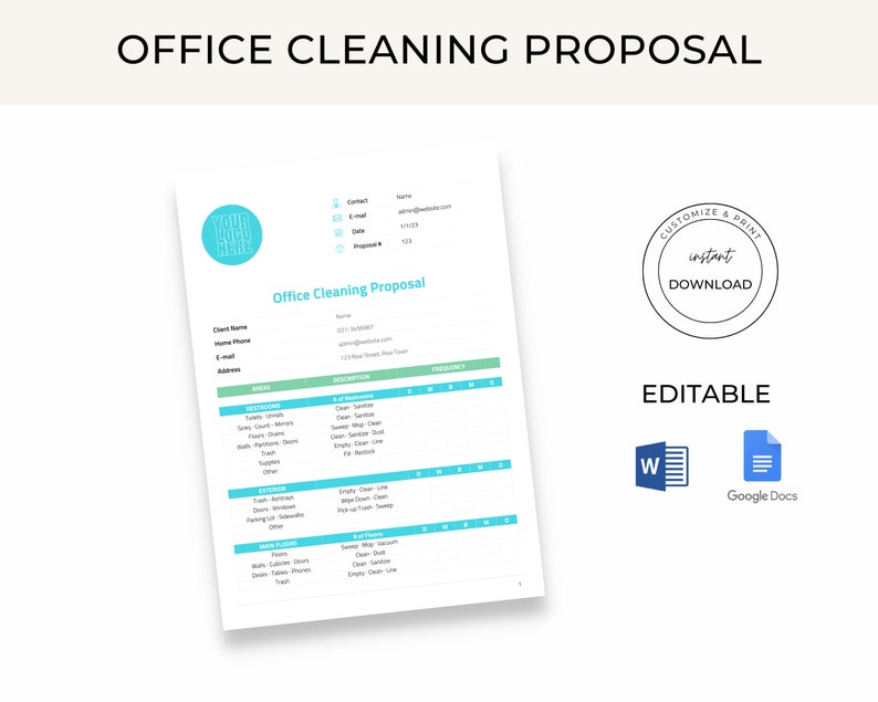 Office Cleaning Proposal, Commercial Cleaning - Editable Google Docs ...