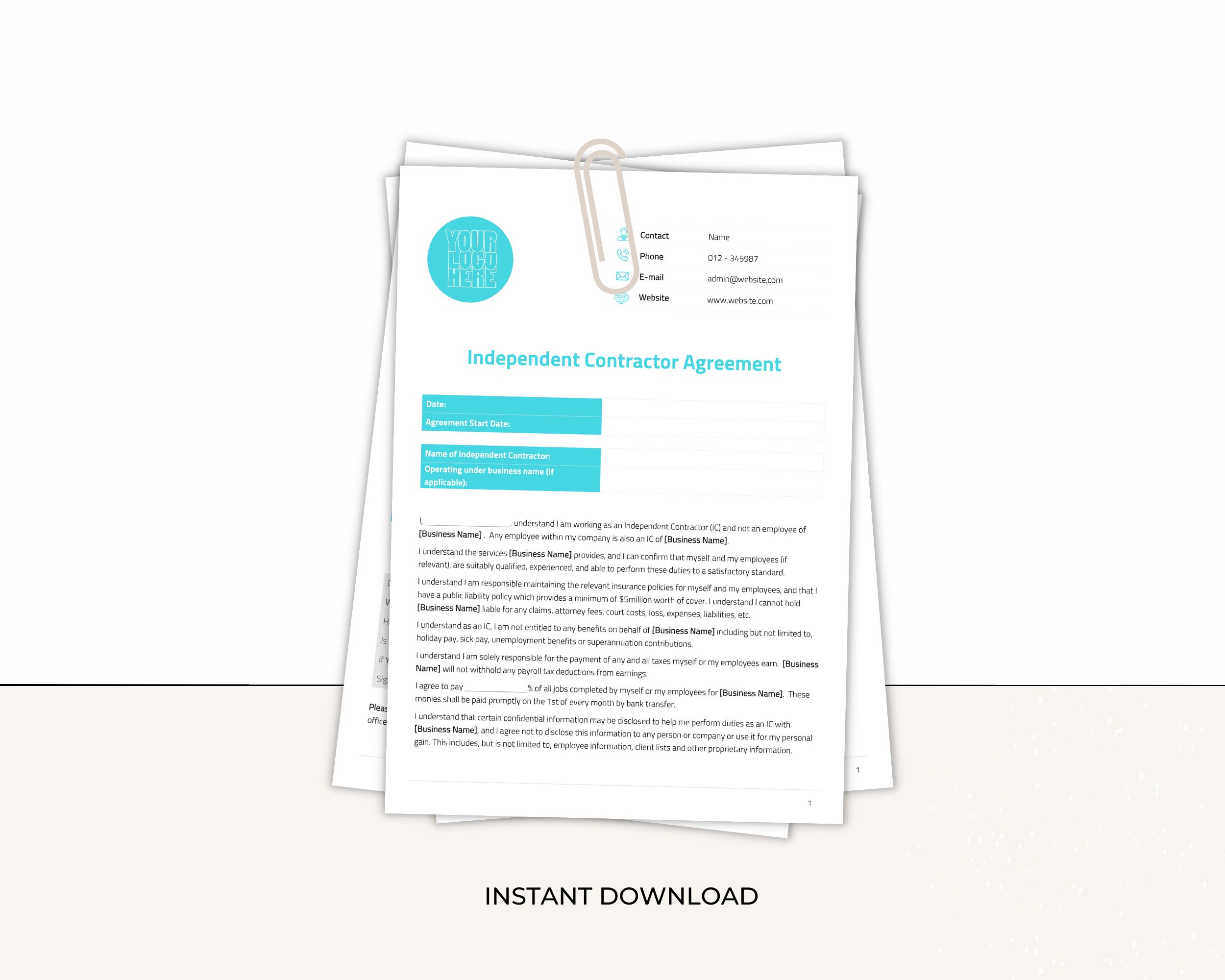 Cleaning Business Agreement Contract for Independent Cleaning ...