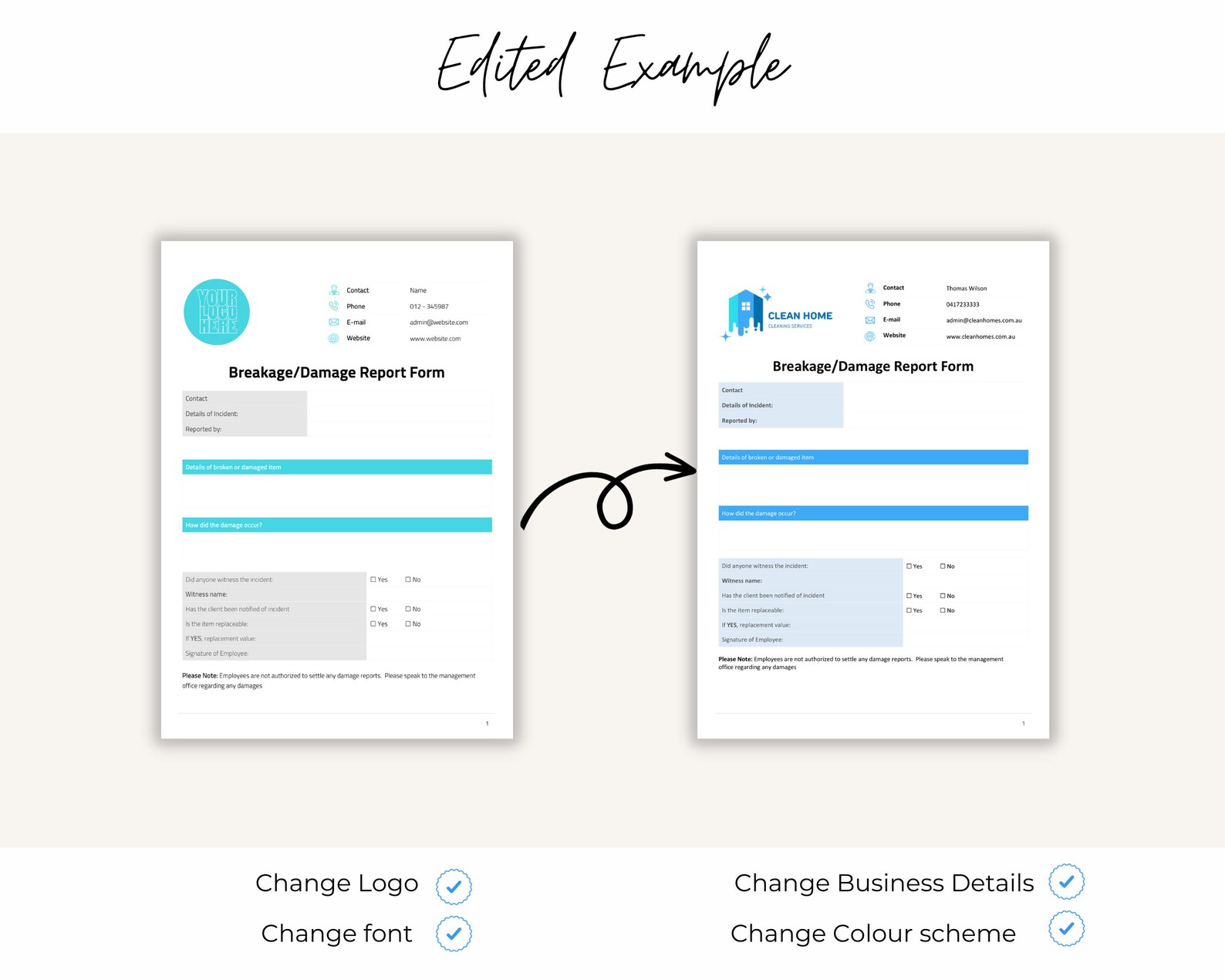 Cleaning Business Breakage Report Template | Property Damage | Editable ...