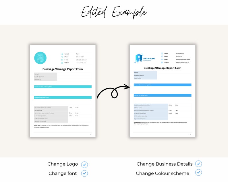 Cleaning Business Breakage Report Template | Property Damage | Editable ...