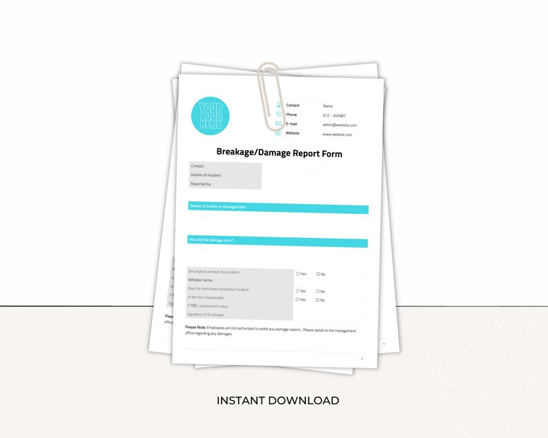 Cleaning Business Breakage Report Template | Property Damage | Editable ...