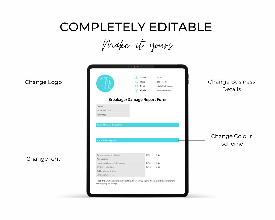 Cleaning Business Breakage Report Template | Property Damage | Editable ...