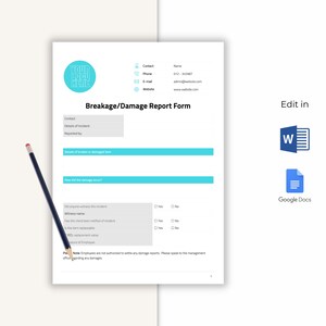 Cleaning Business Breakage Report Template | Property Damage | Editable ...