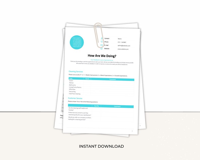 Cleaning Business Feedback Form Template Editable Google Docs & MS Word ...