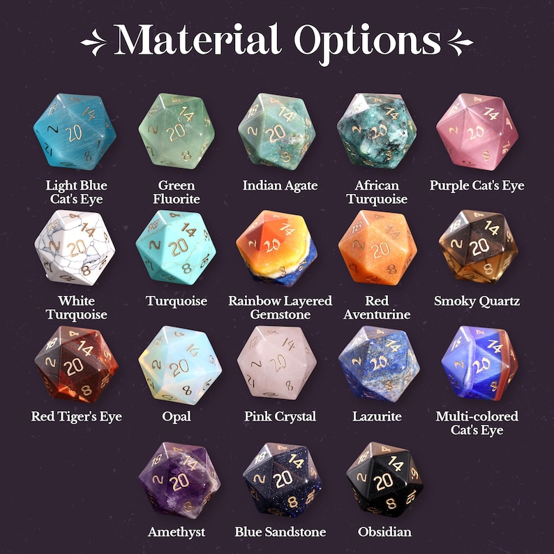 Personalised Gemstone Dice Set - Personalised D20, Engagement Gift ...