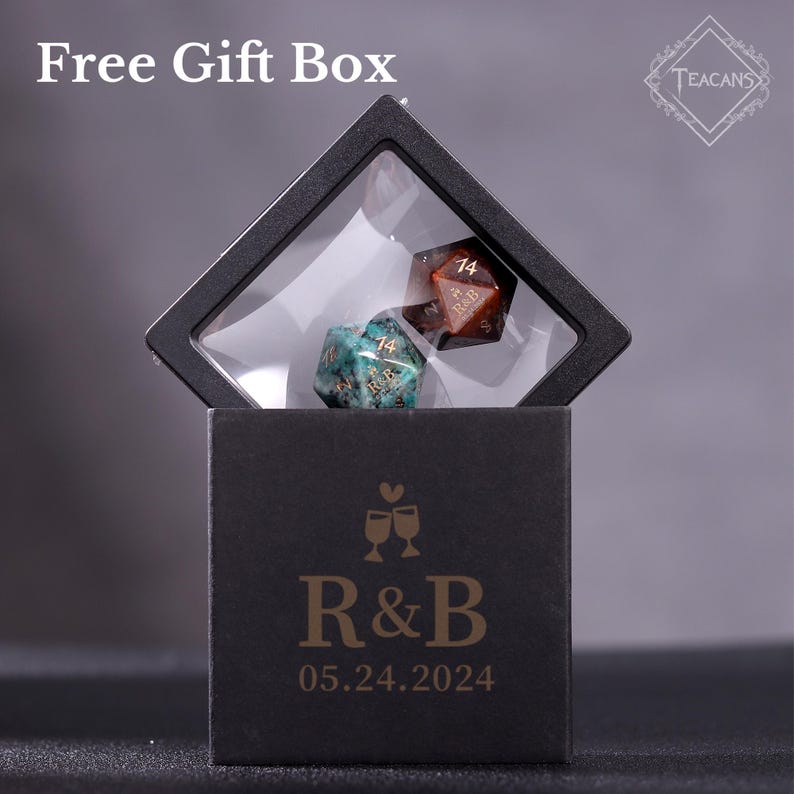 Personalised Gemstone Dice Set - Personalised D20, Engagement Gift ...