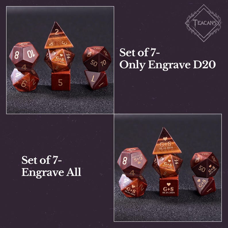 Personalised Gemstone Dice Set - Personalised D20, Engagement Gift ...