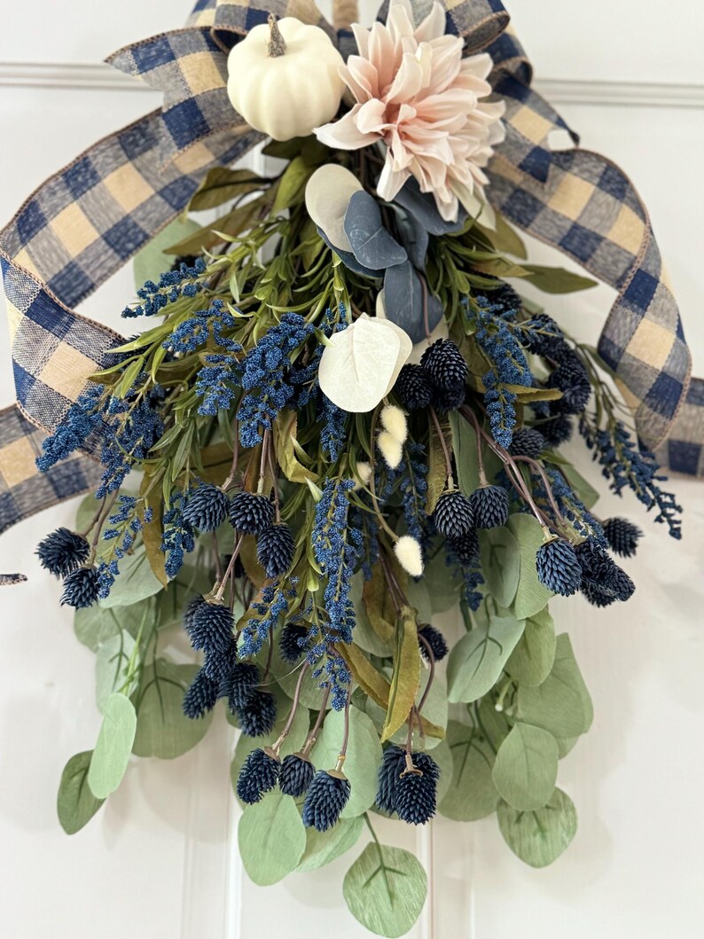 Fall Door Swag Featuring Cream Dahlia Flower, Cream Pumpkin, Eucalyptus ...