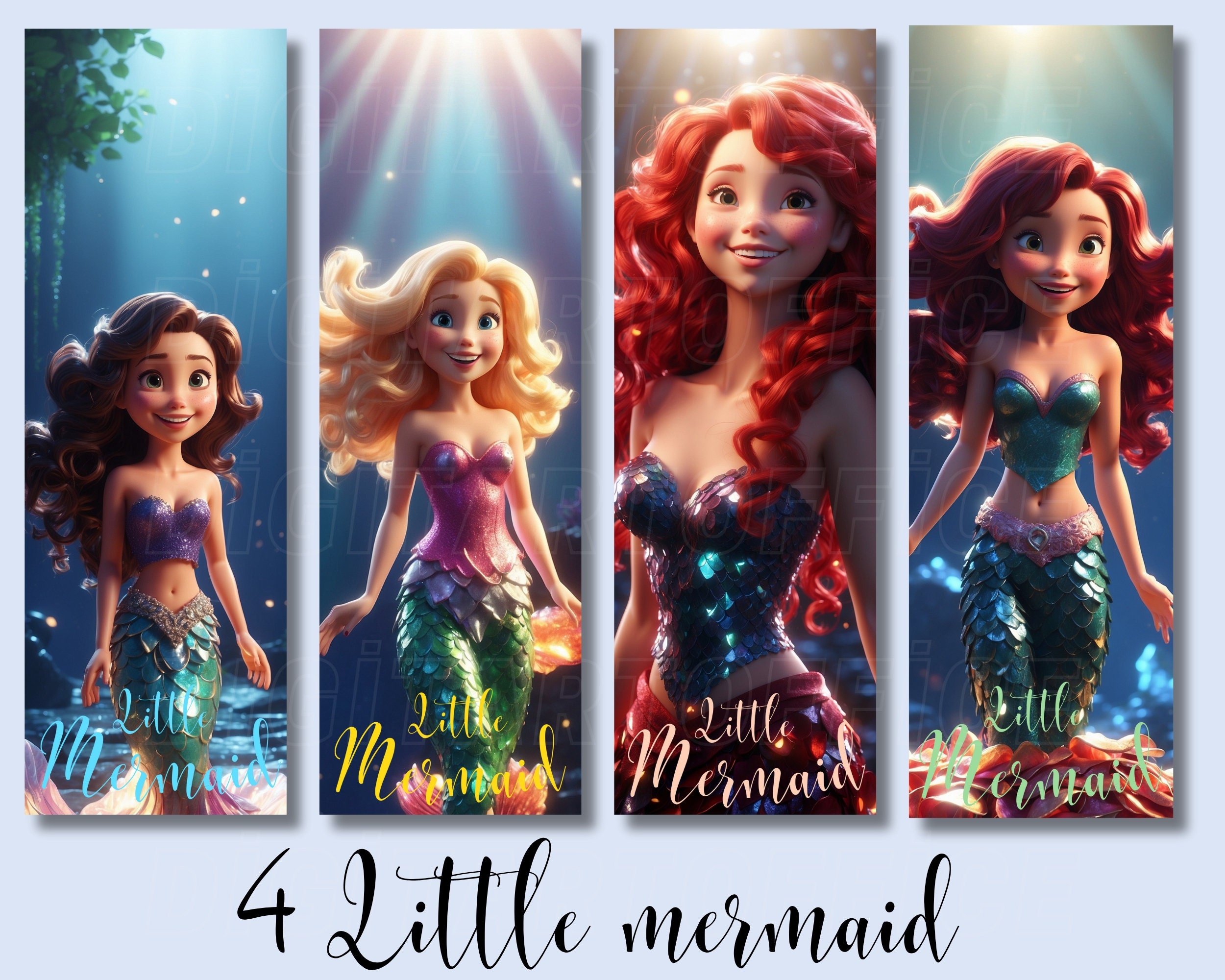 4 Little Mermaids Bookmarks, Printable Mermaids, Women Mermaids - Etsy