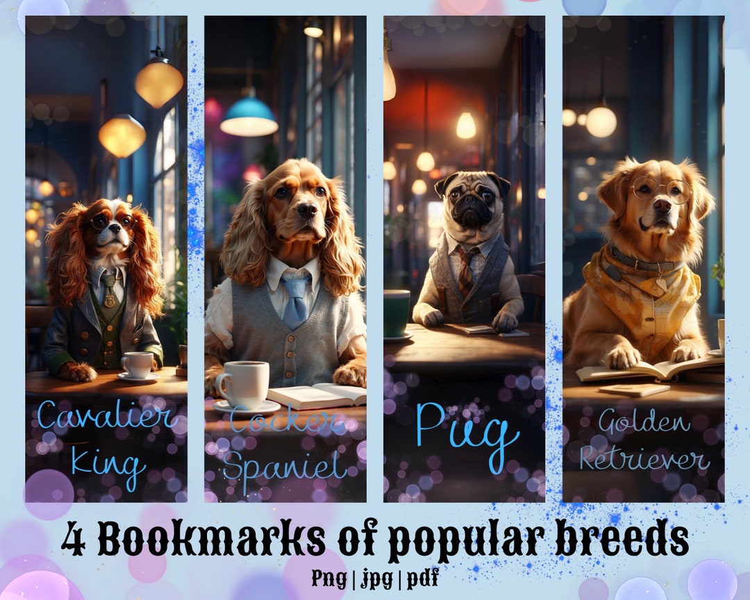 4 Bookmarks of Popular Breeds Printable Bookmarks Cute Dog - Etsy