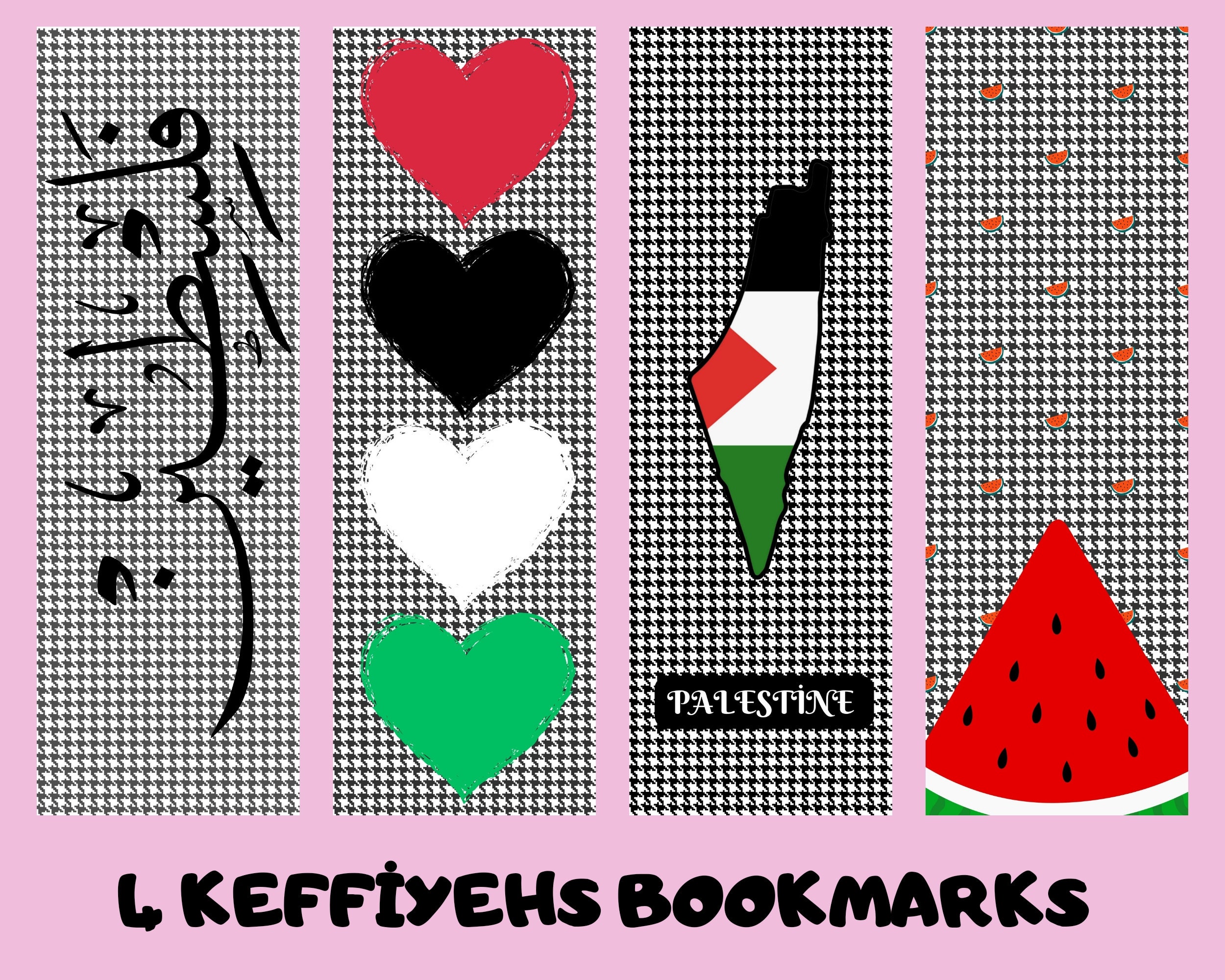 4 Keffiyehs Design Bookmarks, Printable Palestine Bookmarks - Etsy