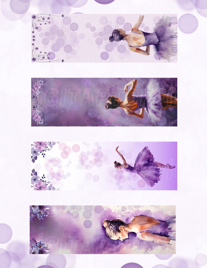 Purple Ballerina Bookmarks, Watercolor Dance Stationery, Little Dancer ...