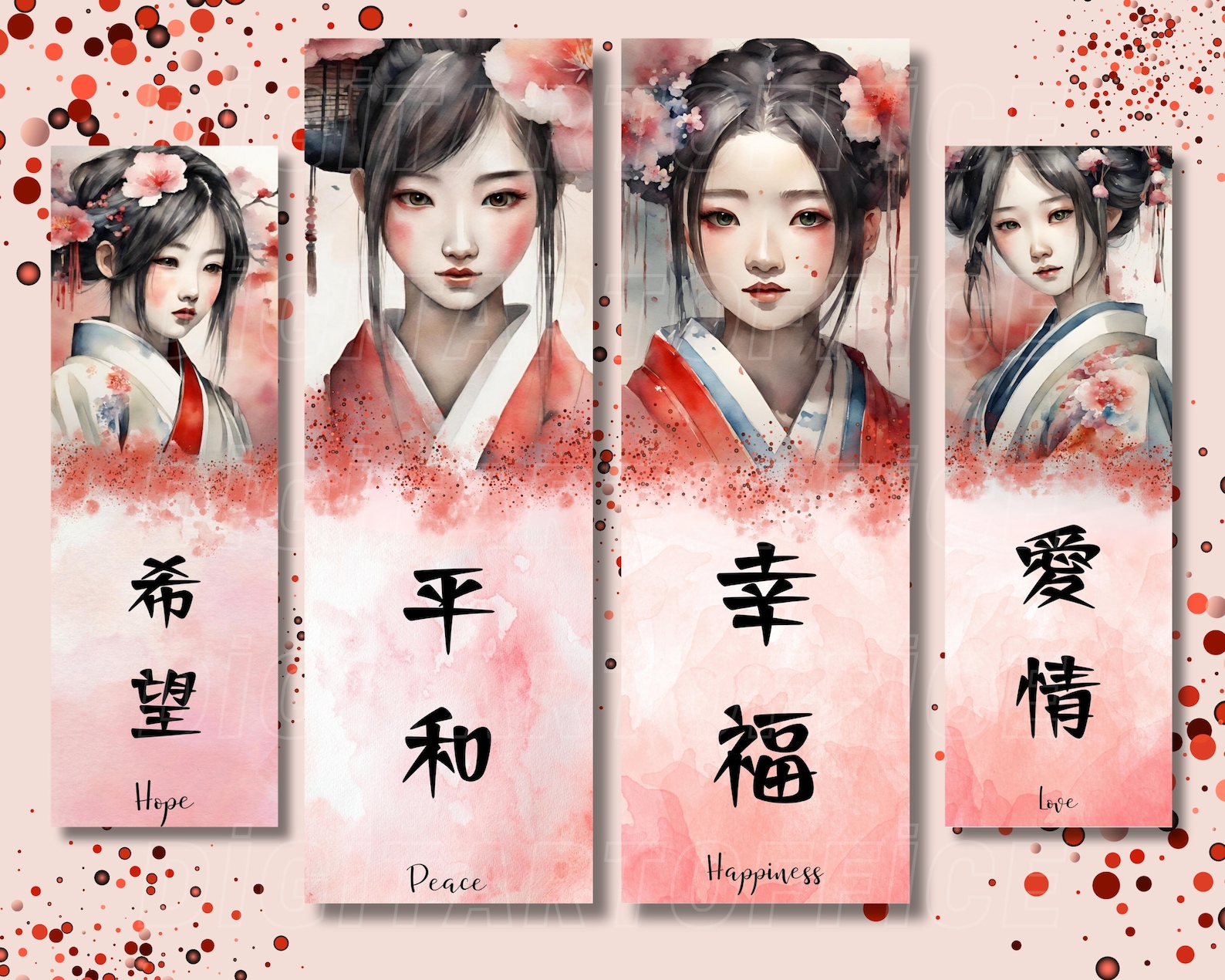 4 Japanese Women Bookmarks, Printable Bookmarks, Japanese Themed ...