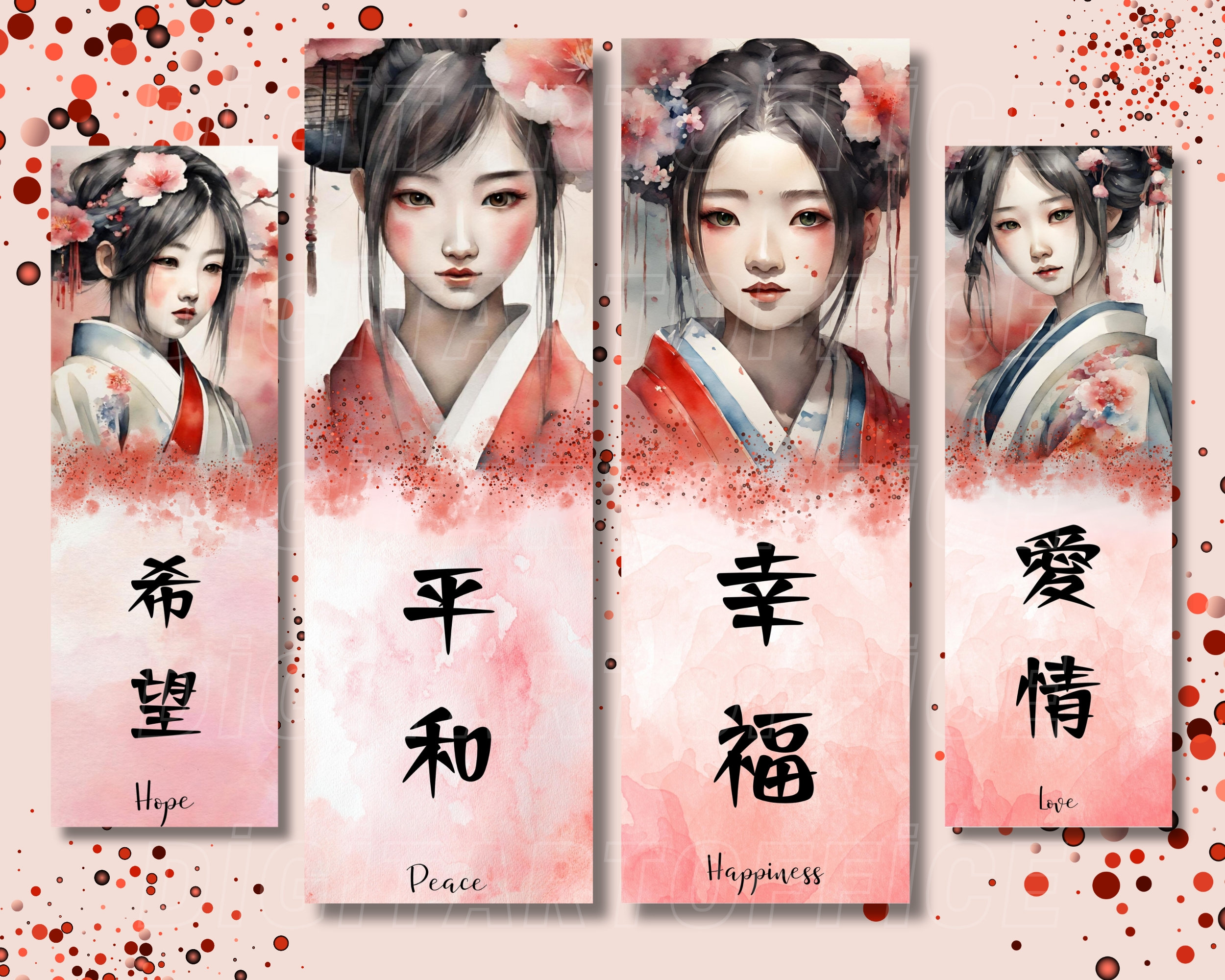 4 Japanese Women Bookmarks, Printable Bookmarks, Japanese Themed ...