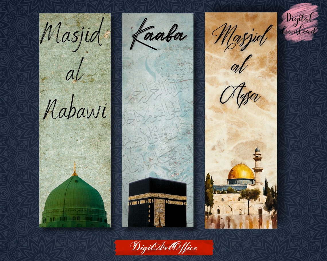 3 Islamic Bookmarks, Printable Kaaba Bookmarks, Masjid Al Nabawi ...
