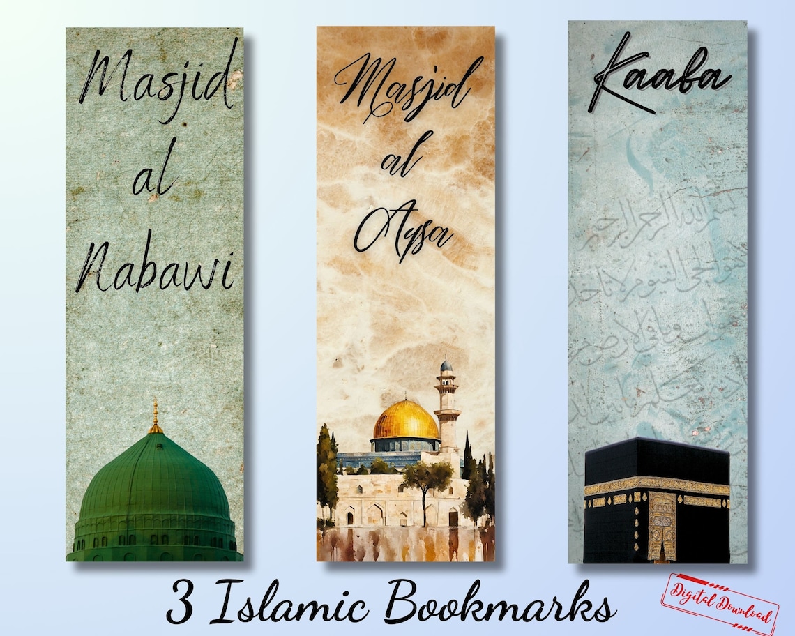 3 Islamic Bookmarks, Printable Kaaba Bookmarks, Masjid Al Nabawi ...