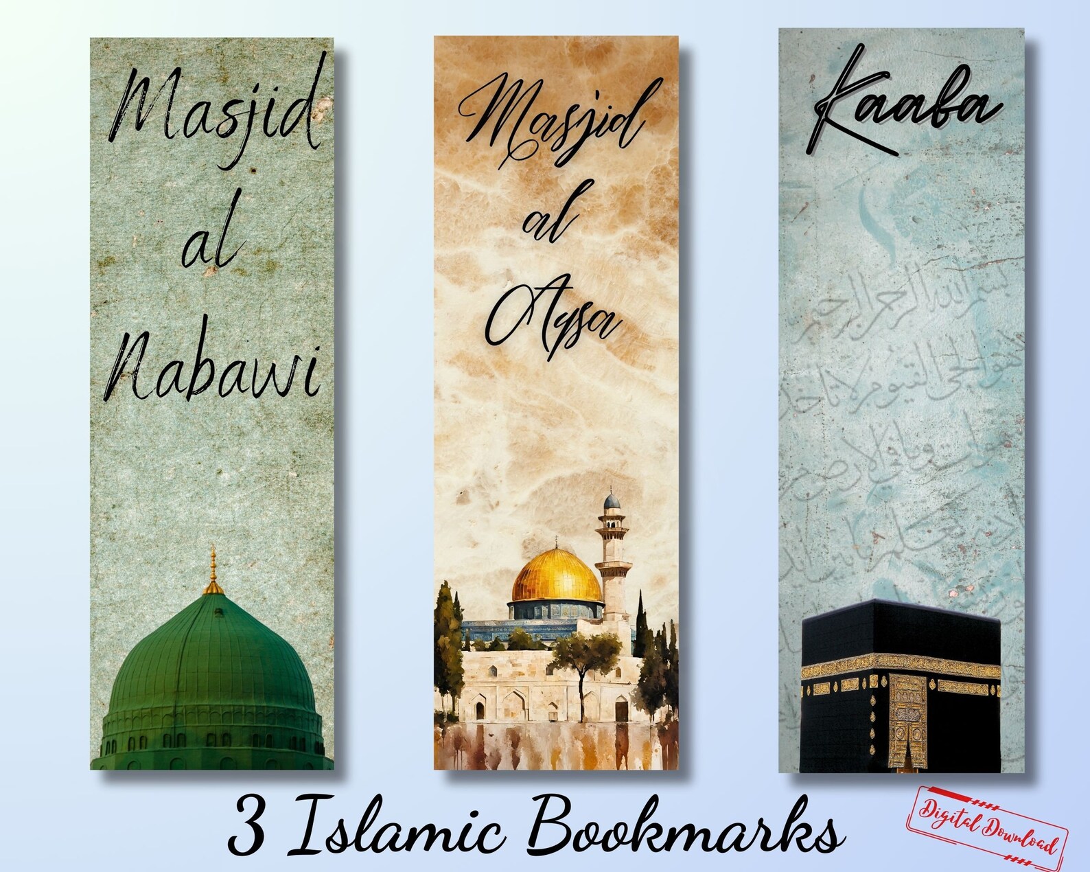 3 Islamic Kaaba Bookmarks, Ramadan Calligraphy Art, Muslim Prayer Gift ...