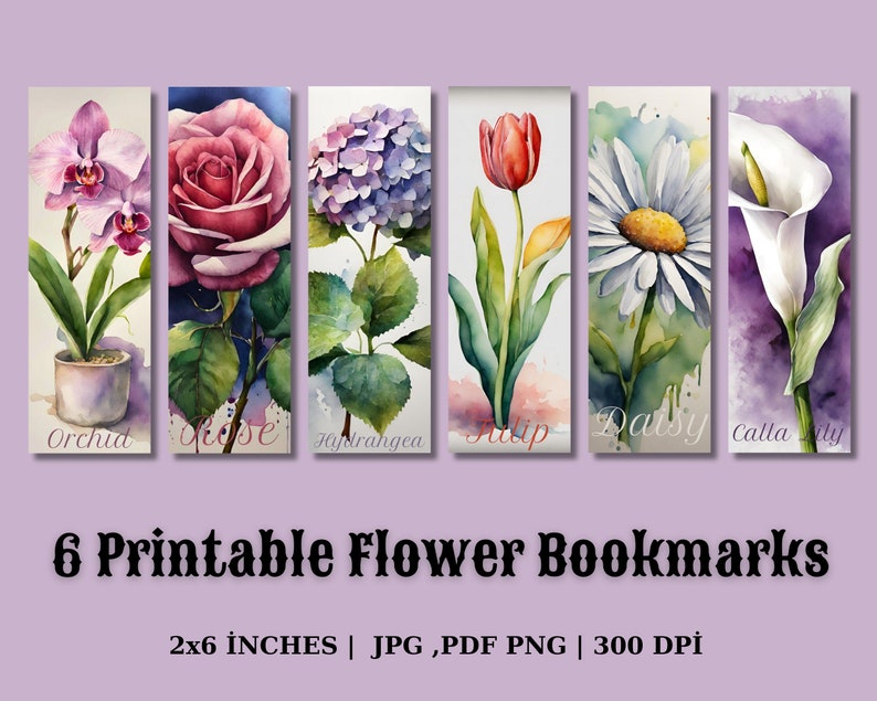 Printable Flower Bookmarks, Flowers Bookmarks, Digital Bookmarks - Etsy