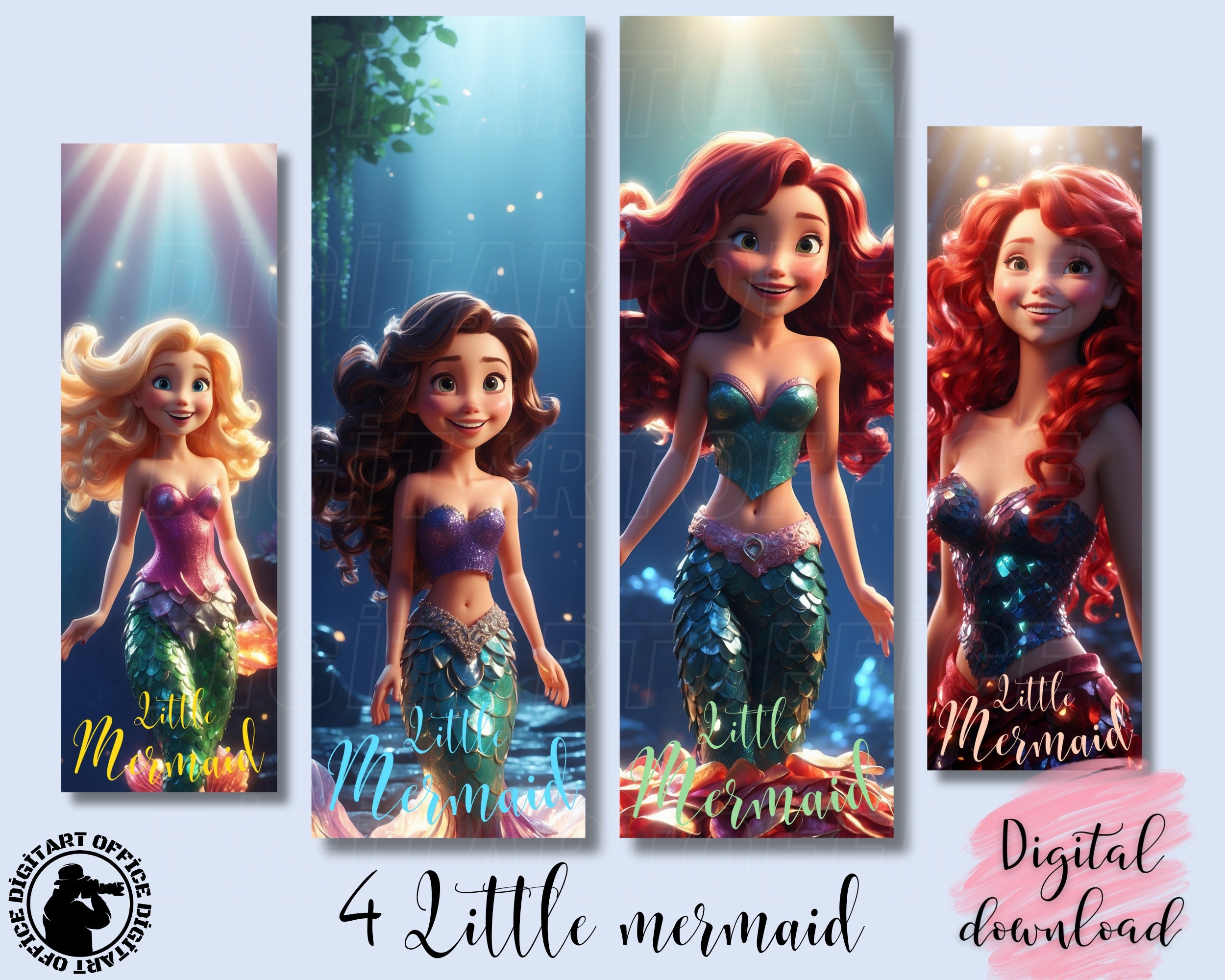 4 Little Mermaids Bookmarks, Printable Mermaids, Women Mermaids - Etsy