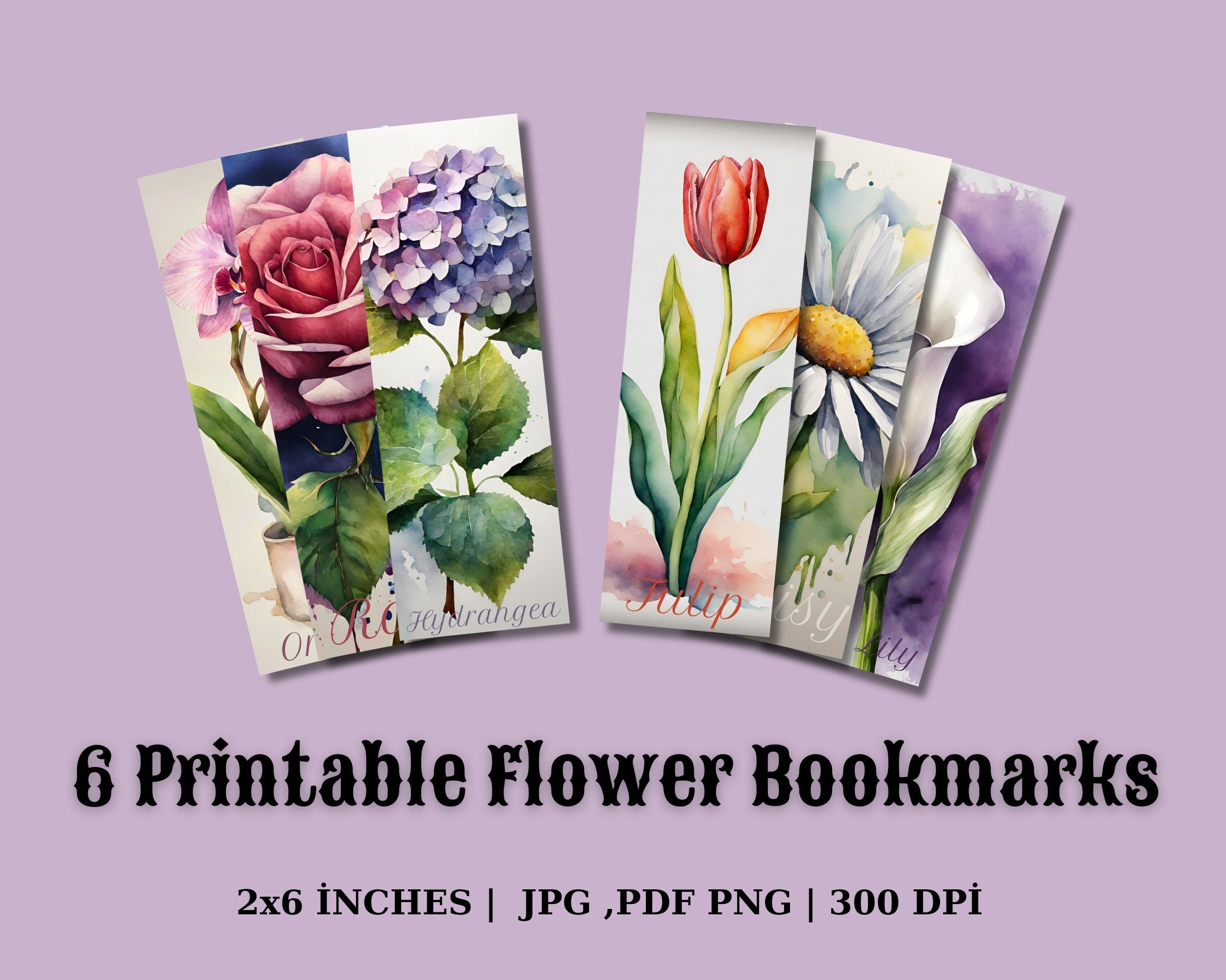 Printable Flower Bookmarks, Flowers Bookmarks, Digital Bookmarks - Etsy