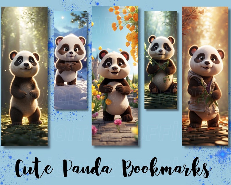 5 Cute Panda Bookmarks, Printable Panda Bookmarks - Etsy