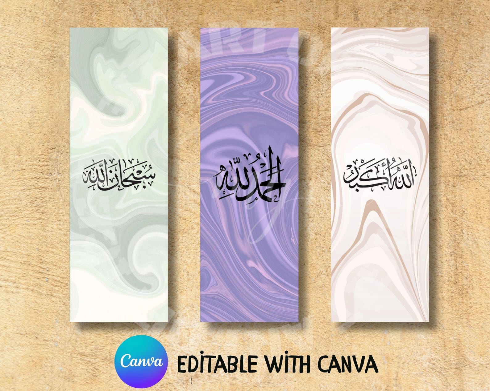 Islamic Calligraphy Bookmarks: Marble Design, Set of 3 (digital ...