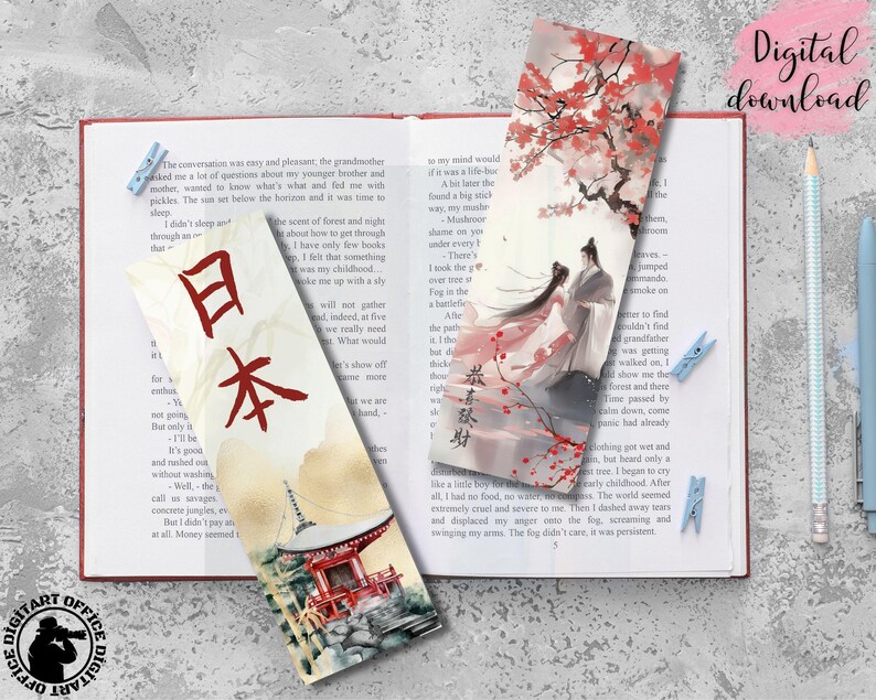 Vintage Japanese Bookmarks | Nihon Kanji Printable | Japan Aesthetic ...