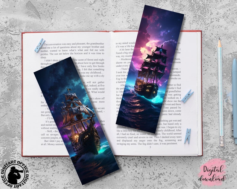 Pirate Ship Bookmarks: Fantasy Ocean Art (digital Download) - Etsy