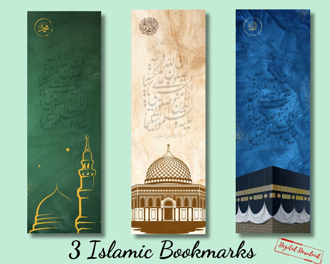 Islamic Calligraphy Bookmarks, Kaaba & Masjid Designs (digital Download ...