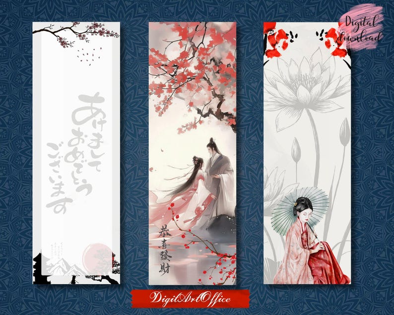 Japanese Art Bookmarks – Traditional Designs, Cherry Blossoms, Pagodas ...