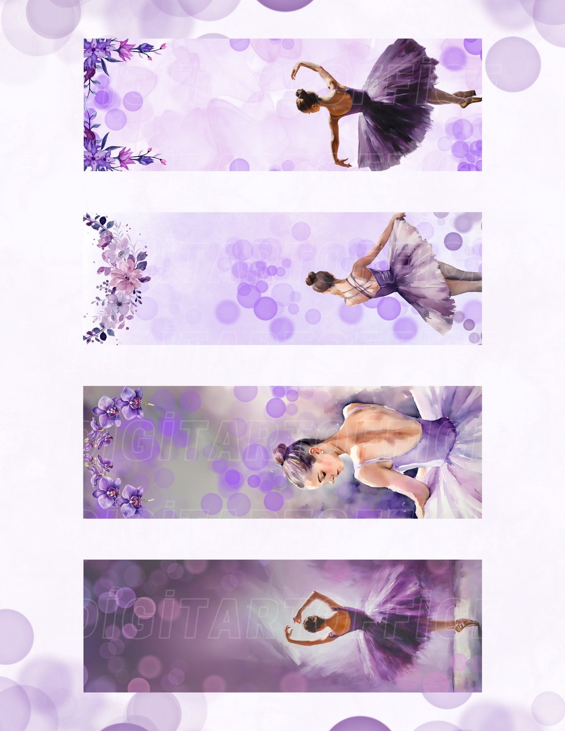 Purple Ballerina Bookmarks, Watercolor Dance Stationery, Little Dancer ...