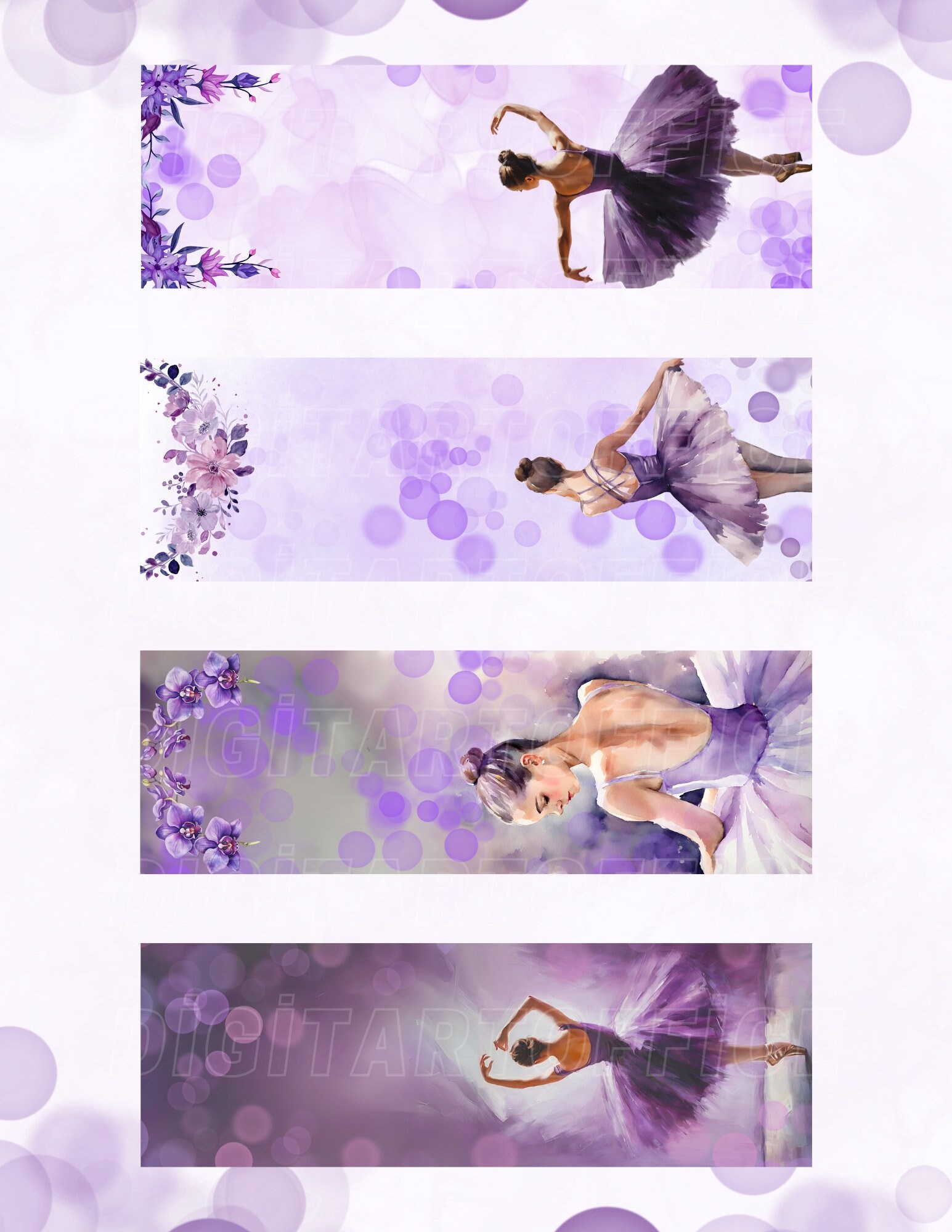 Purple Ballerina Bookmarks, Watercolor Dance Stationery, Little Dancer ...