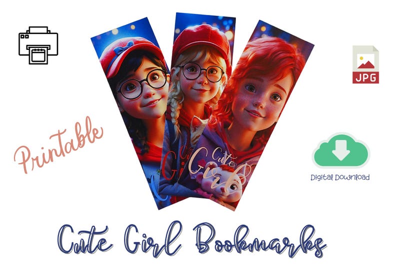 Cute Girl Bookmarks, Printable Bookmarks, Women Bokends - Etsy