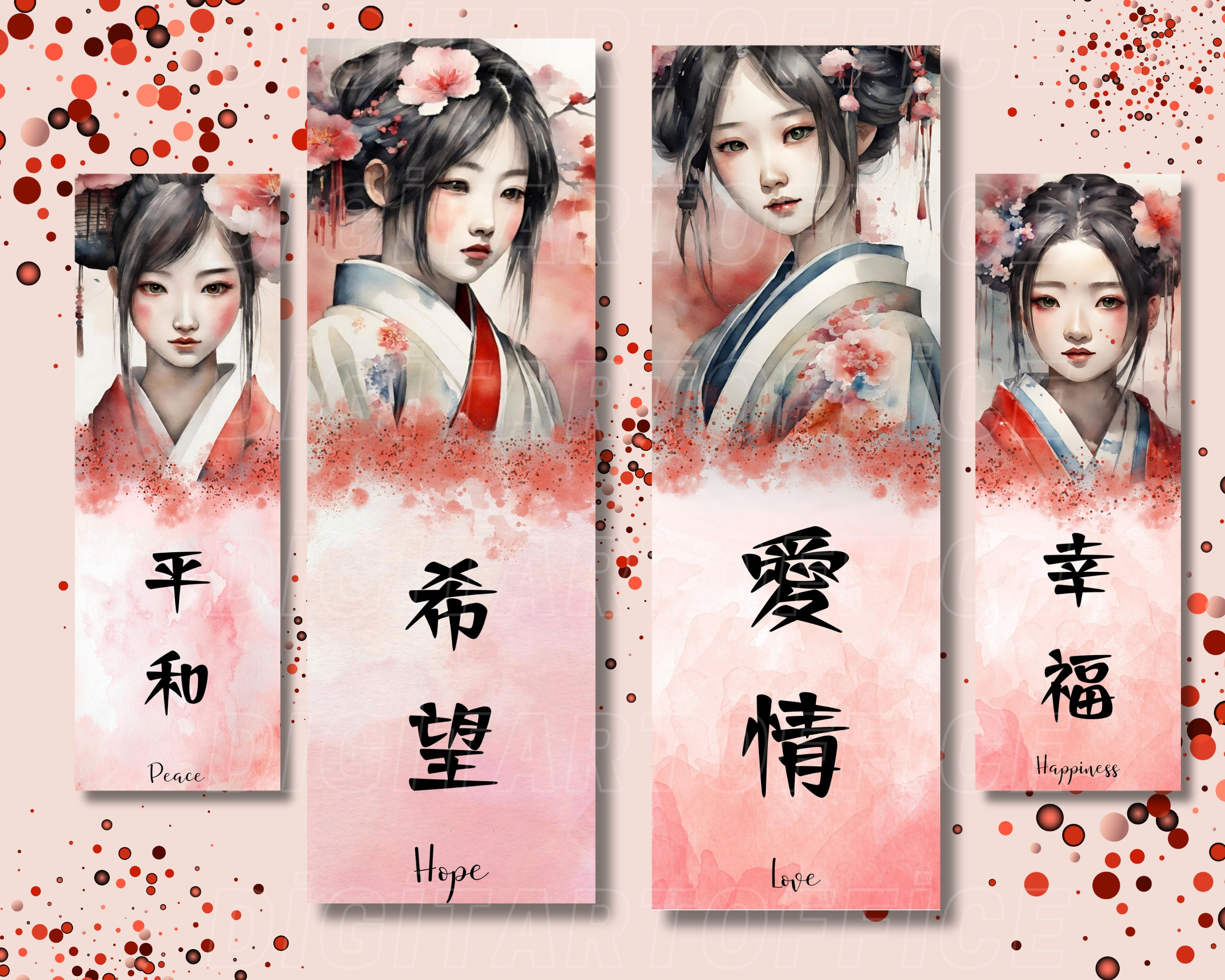 4 Japanese Women Bookmarks, Printable Bookmarks, Japanese Themed ...