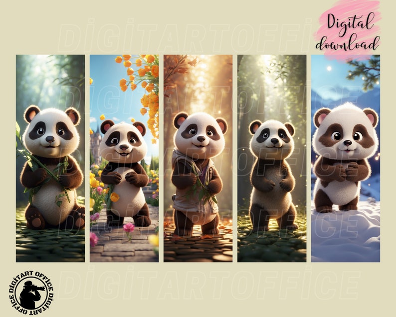5 Cute Panda Bookmarks, Printable Panda Bookmarks - Etsy
