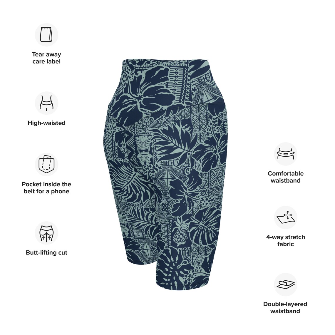 Navy Blue Tiki Polynesian Tropical Biker Shorts Leggings Loungewear - Etsy