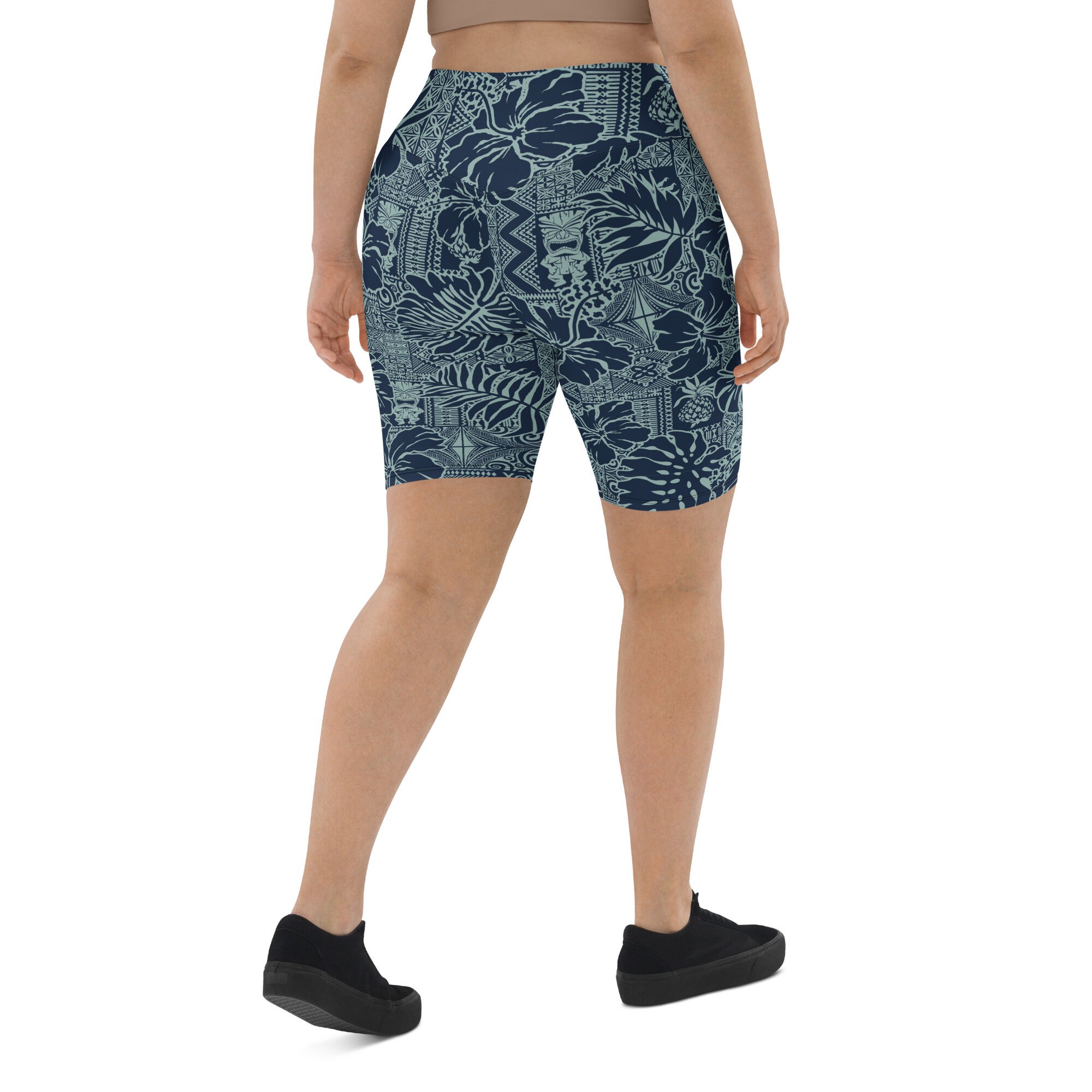 Navy Blue Tiki Polynesian Tropical Biker Shorts Leggings Loungewear - Etsy