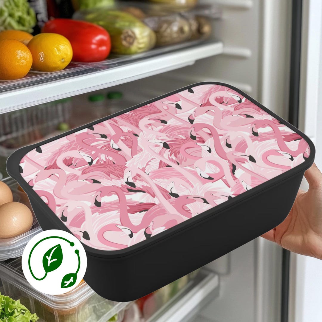 Flamingo Print Bento Box With Utensils Pink Eco-friendly Lunch ...