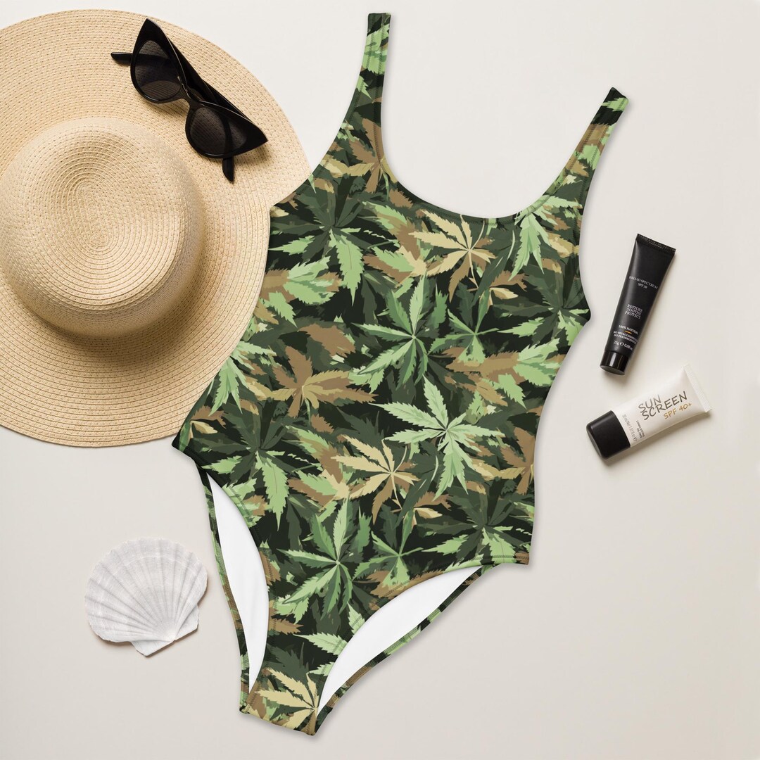 Cannabis Camo One-piece Swimsuit Pot Marijuana Leaves Camouflage ...