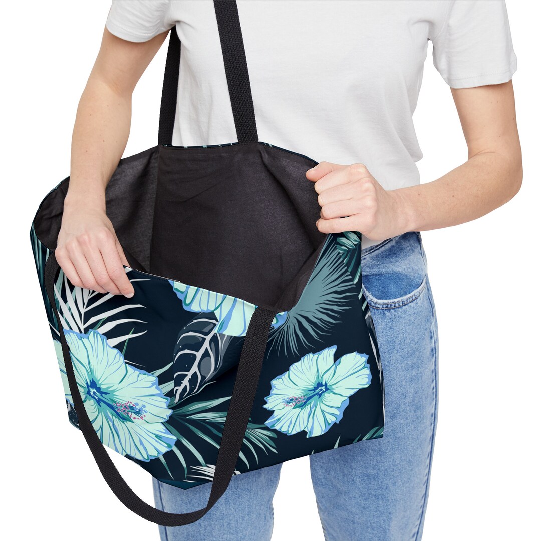 Tropical Floral Weekender Bag Blue Palm Frond Flower Print Tote - Etsy