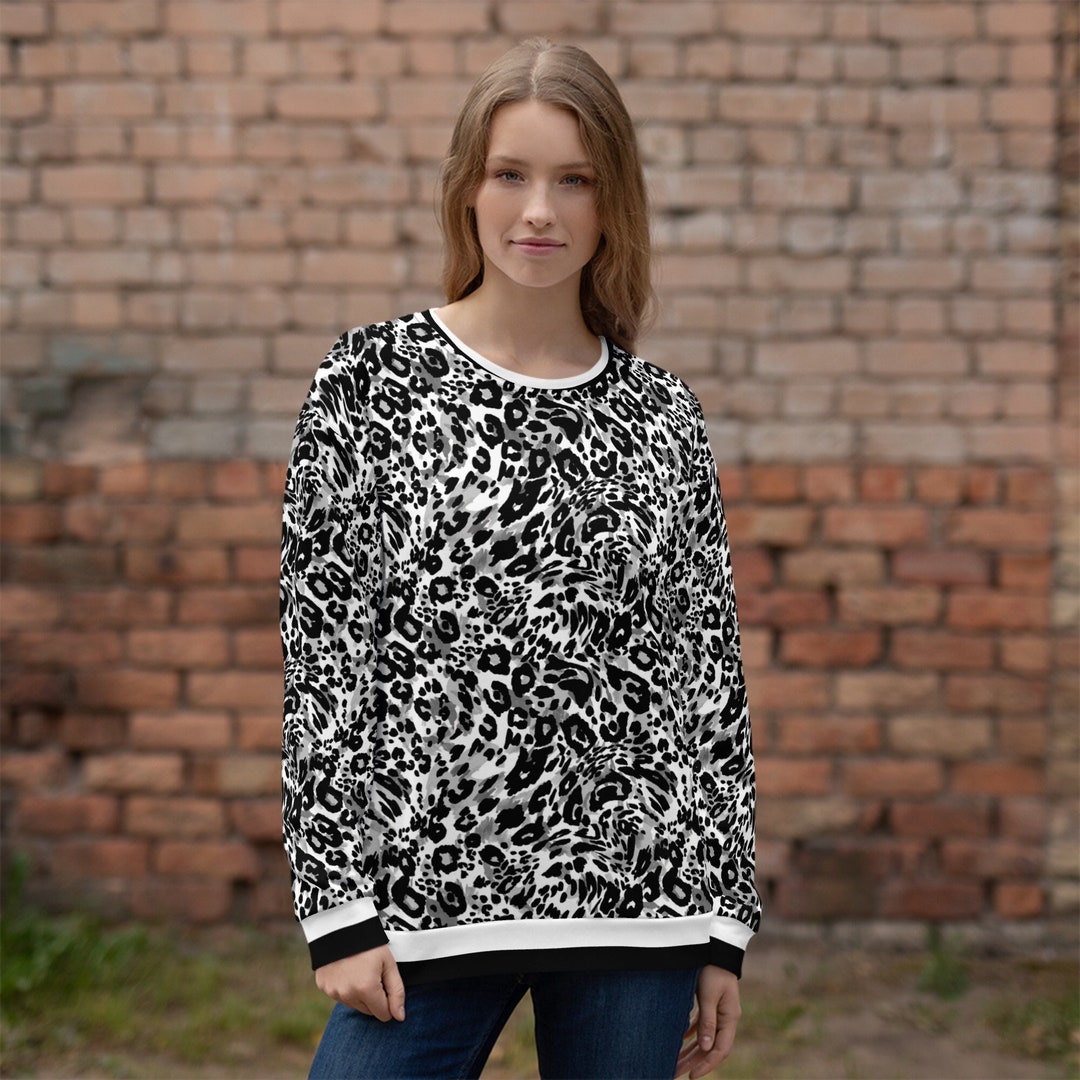 Warped Black and White Leopard Print Sweatshirt Animal Print - Etsy