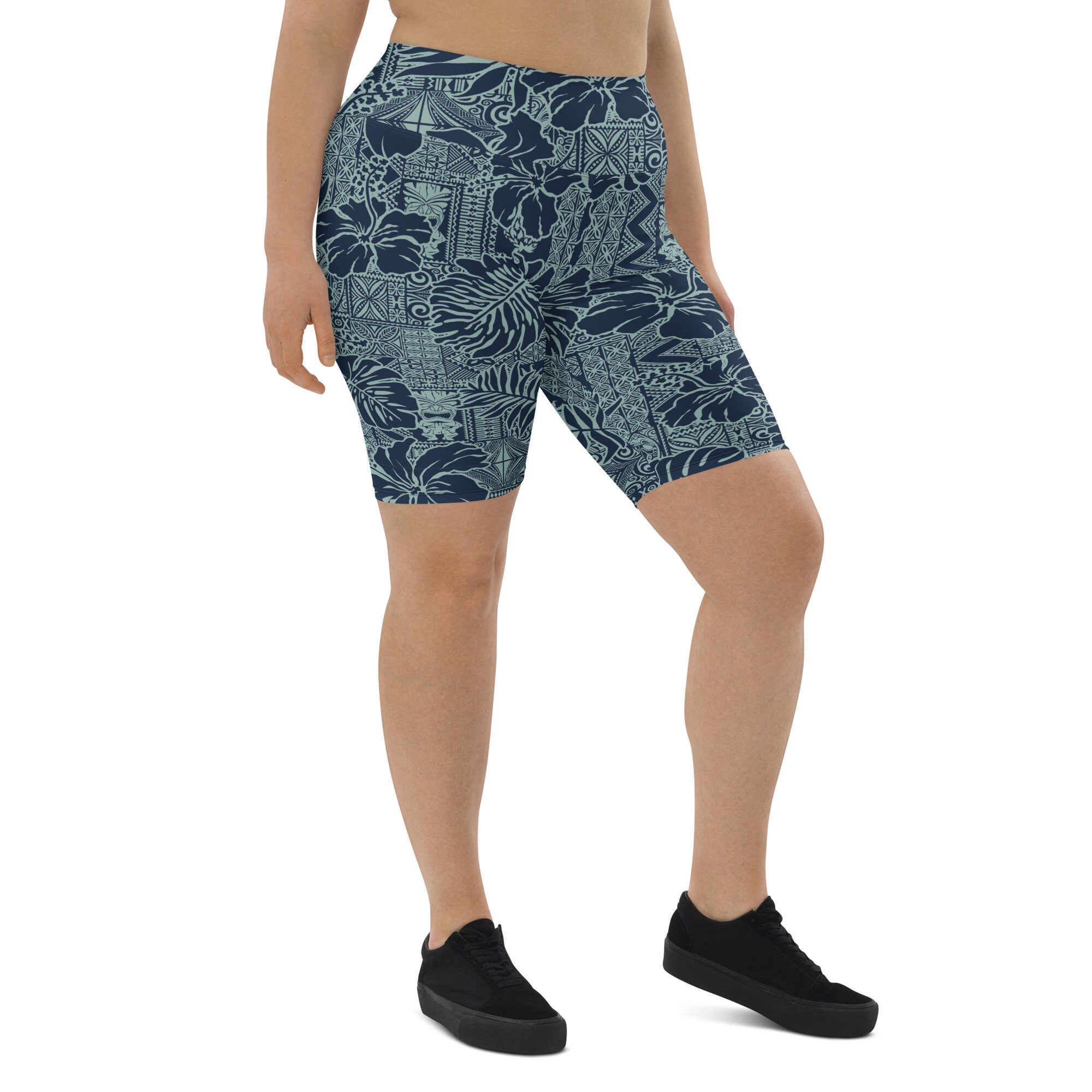 Navy Blue Tiki Polynesian Tropical Biker Shorts Leggings Loungewear - Etsy